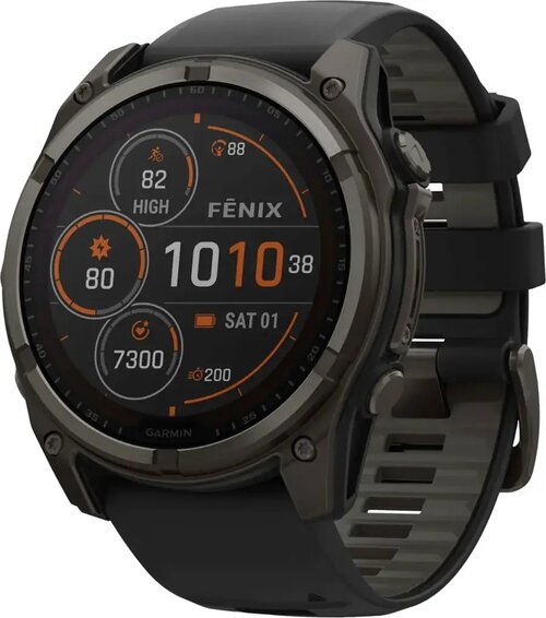 Garmin Fenix 8 51mm  Saphire Solar  Carbon Gray Titanium Black  Black/Pebble Gray Band Watch