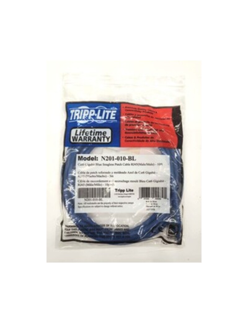 Tripp Lite Cat6 Gigabit Snagless Molded Patch Cable (RJ45 M/M) - Blue  10-ft. (N201-010-BL)